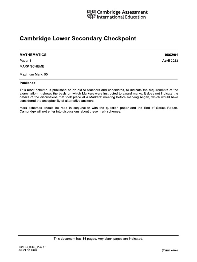 Cambridge Checkpoint Maths APR OCT 2023 Paper 2 | PDF