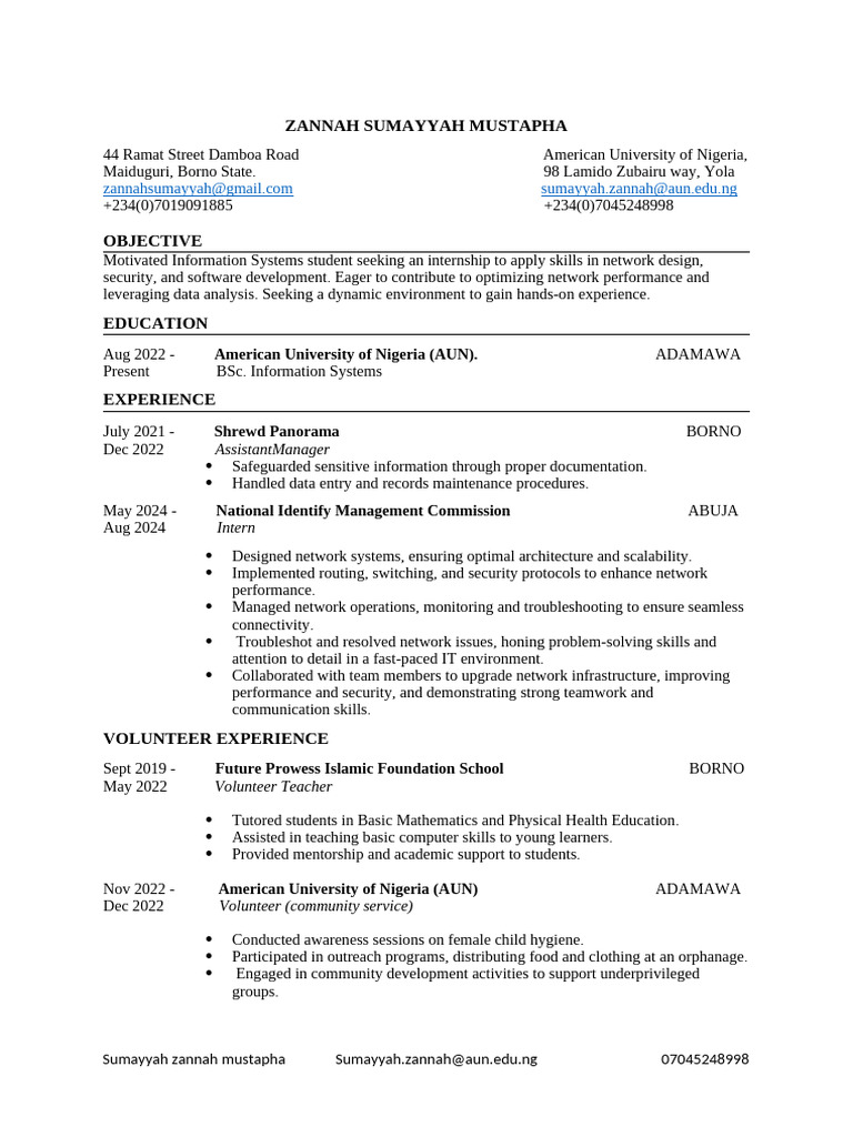 Information Systems Internship Resume | PDF | Information Technology | Computing