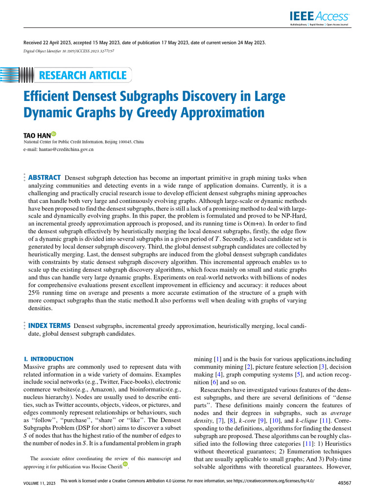 Efficient Densest Subgraphs Discovery in Large Dynamic Graphs by Greedy Approximation | PDF ...