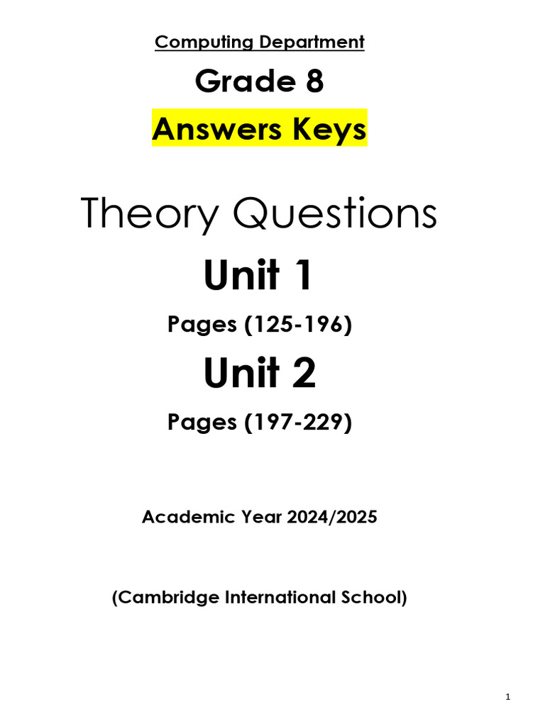 Answer Keys Computing T2 Grade 8 Theory Questions | PDF | Spreadsheet | Simulation