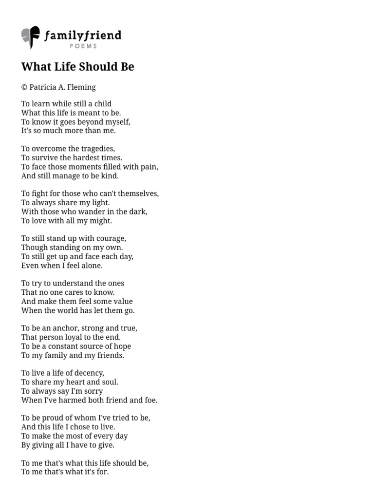What Life Should Be: A Poem by Pat Fleming | PDF