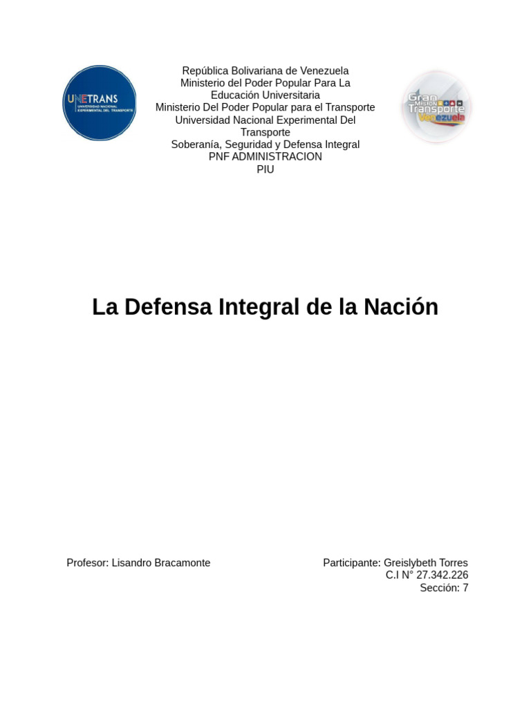 Defensa Integral de La Nación | PDF | Valores | Venezuela