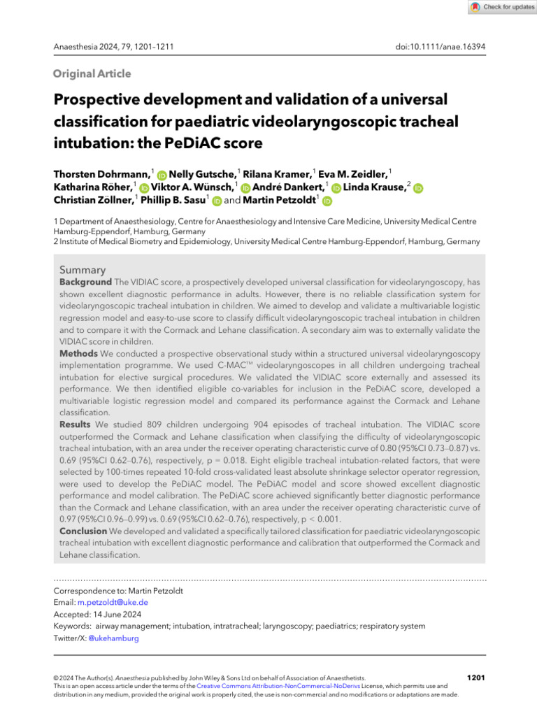 Anaesthesia - 2024 - Dohrmann - Prospective Development and Validation of A Universal ...