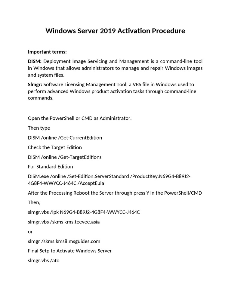 Windows Server 2019 Activation Procedure | PDF