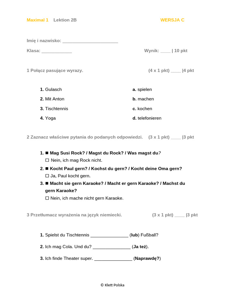 Maximal 1 Lektion 2B wersje C i D | PDF