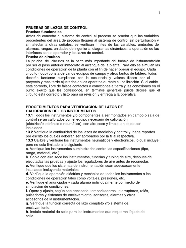 Verificación y Calibración de Lazos de Control | PDF | Sistema de ...
