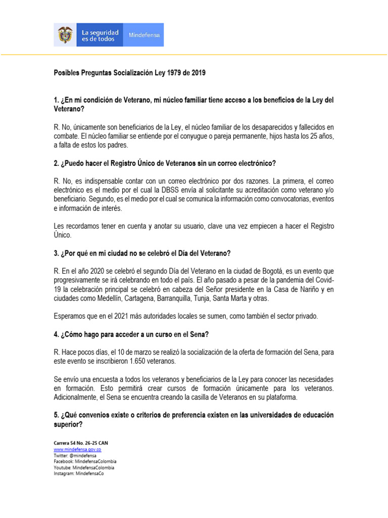 Preguntas Socialización Avances Ley 1979 de 2019 | PDF