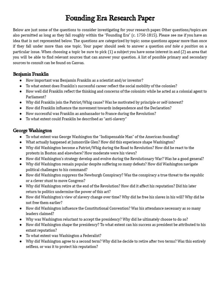 Founding Era Research Paper Topics | PDF | James Madison | Thomas Jefferson