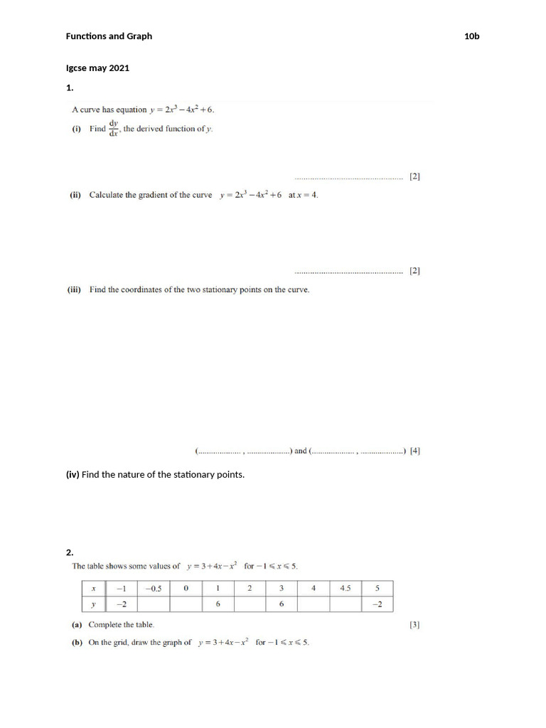 Igcse May 2021 Function and Graph Grade 10 | PDF