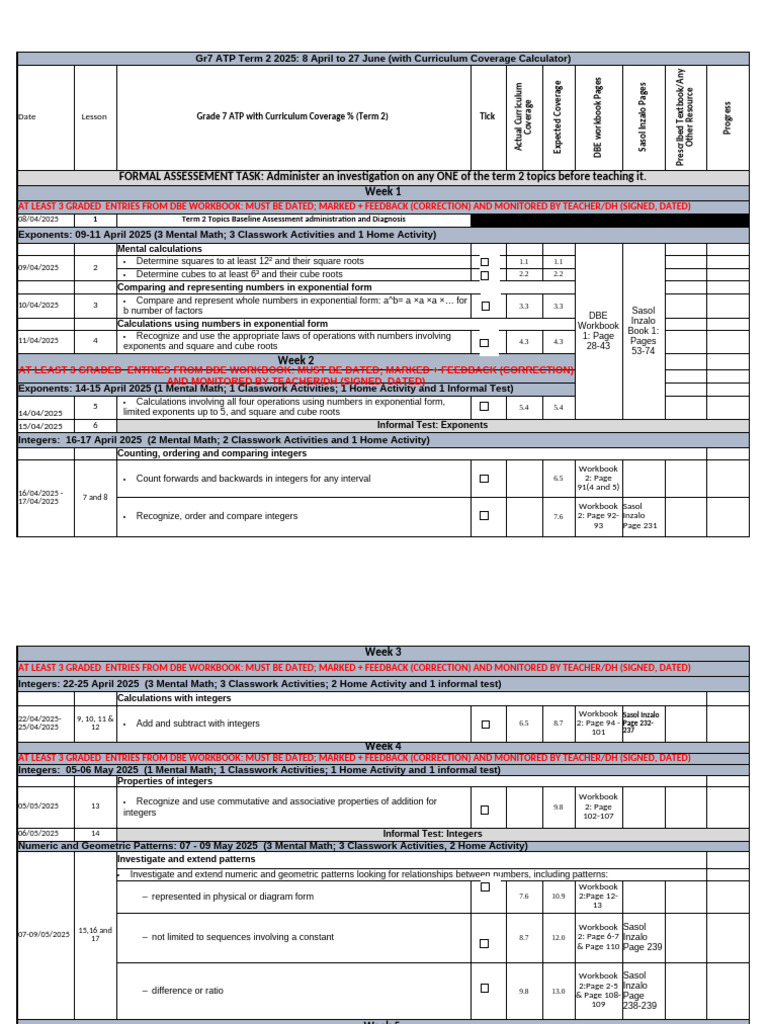 Grade 7 Math ATP Tracker 2025 Term 2 | PDF | Mathematics | Arithmetic