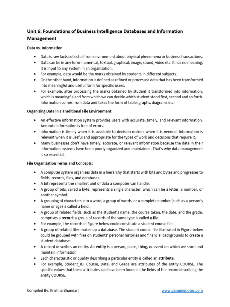 Unit 5 Foundations of Business Intelligence Databases and Information Management | PDF ...