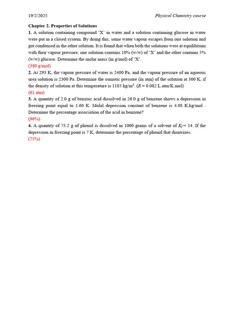 Phenol Dimerization in Freezing Point Depression | PDF