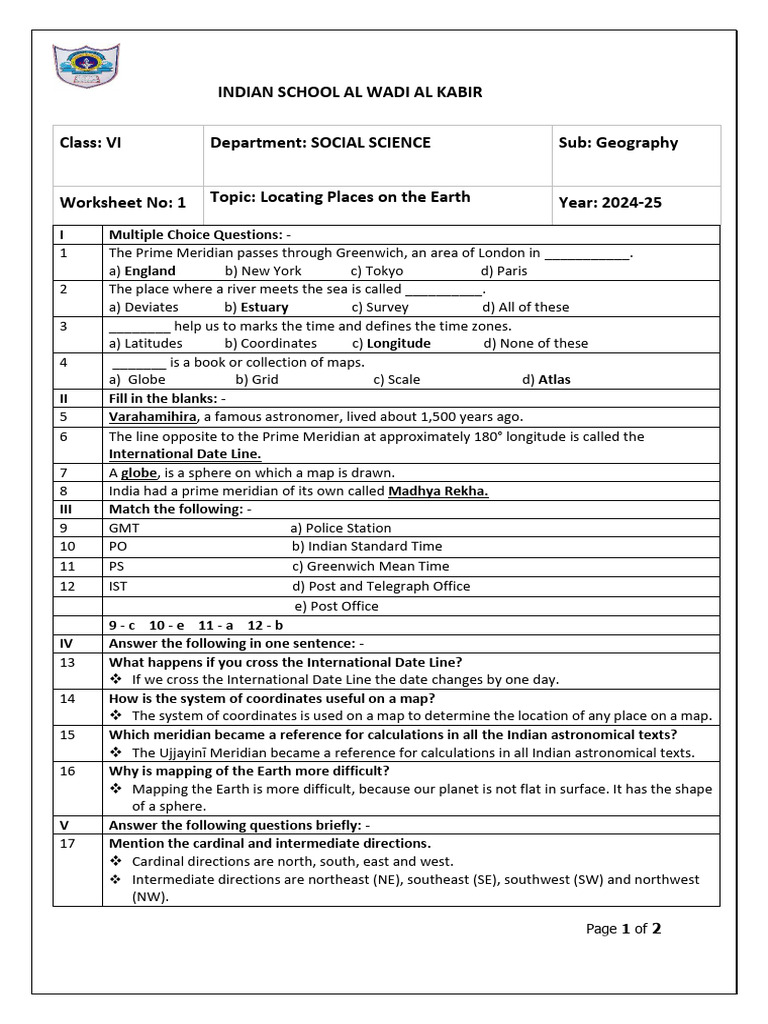 Class 6 Geography: Locating Places | PDF | Longitude | Latitude