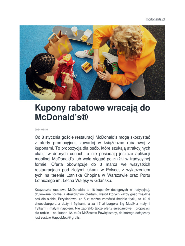 Kupony Rabatowe Wracaja Do Mcdona | PDF