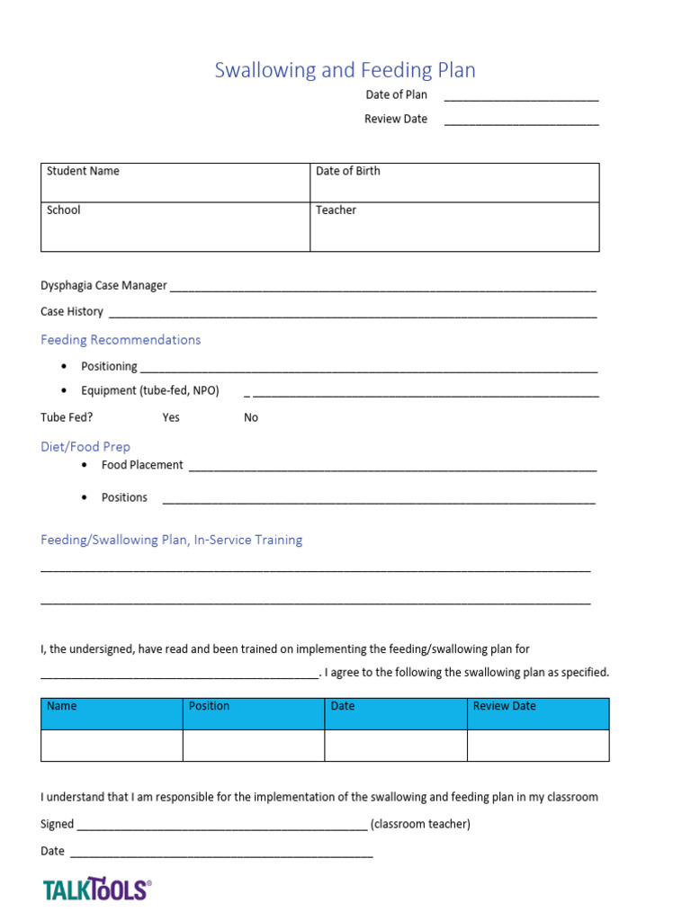 Swallowing and Feeding Plan (School) | PDF