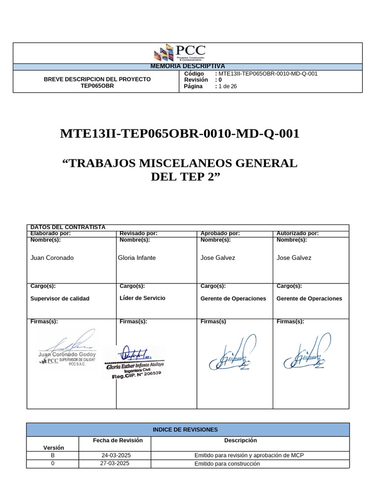 BREVE DESCRIPCION DEL PROYECTO TEP 065 OBR | PDF | Ingeniería mecánica | Materiales