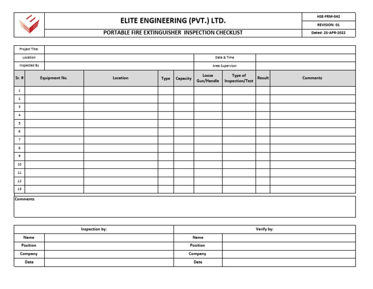 Hse-Frm-042 Fire Extinguishers Inspection Checklist | PDF
