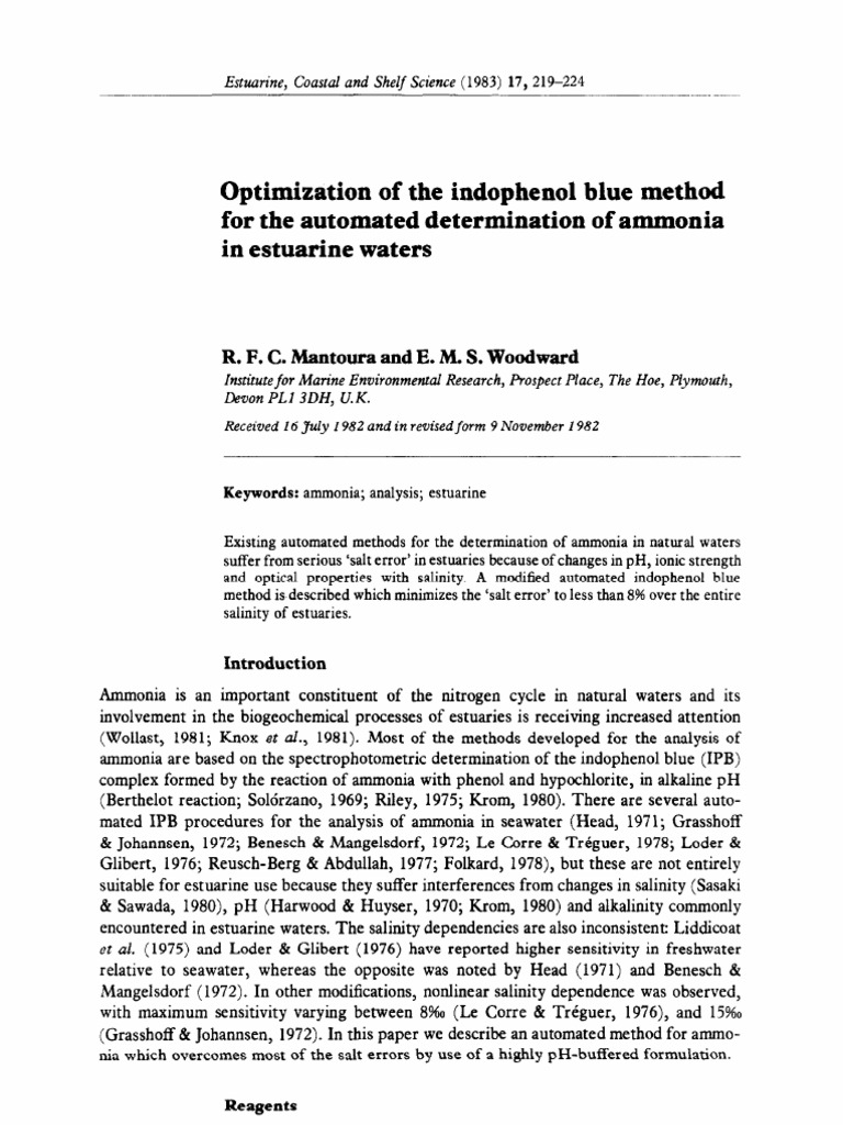 Optimization of The in Do Phenol Blue Method For The Automated ...