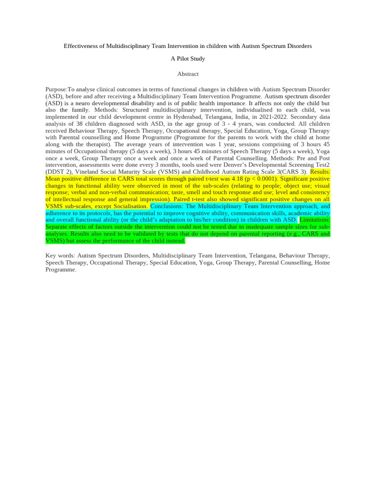 Multidisciplinary Intervention for ASD | PDF | Autism | Human Development