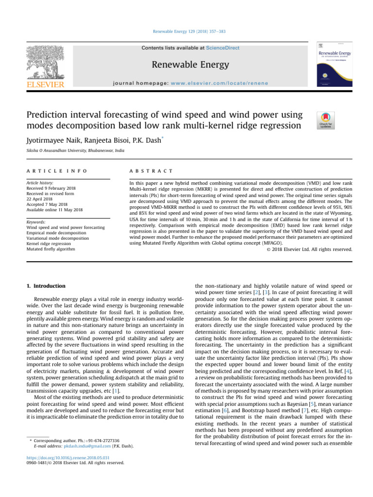 2 s2.0 S0960148118305524 Main | PDF | Regression Analysis | Forecasting