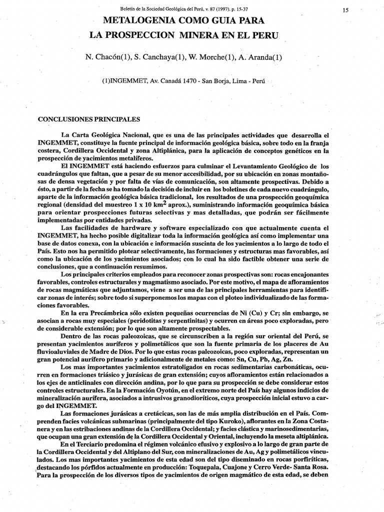 Chacon-Metalogenia Guia Prospeccion Minera | PDF | Andes | Montañas