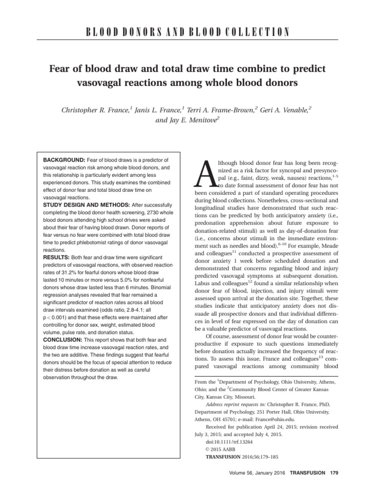 Blood Donor Fear and Vasovagal Reactions | PDF | Blood Donation | Fear
