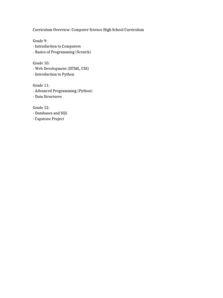 High School Computer Science Curriculum | PDF