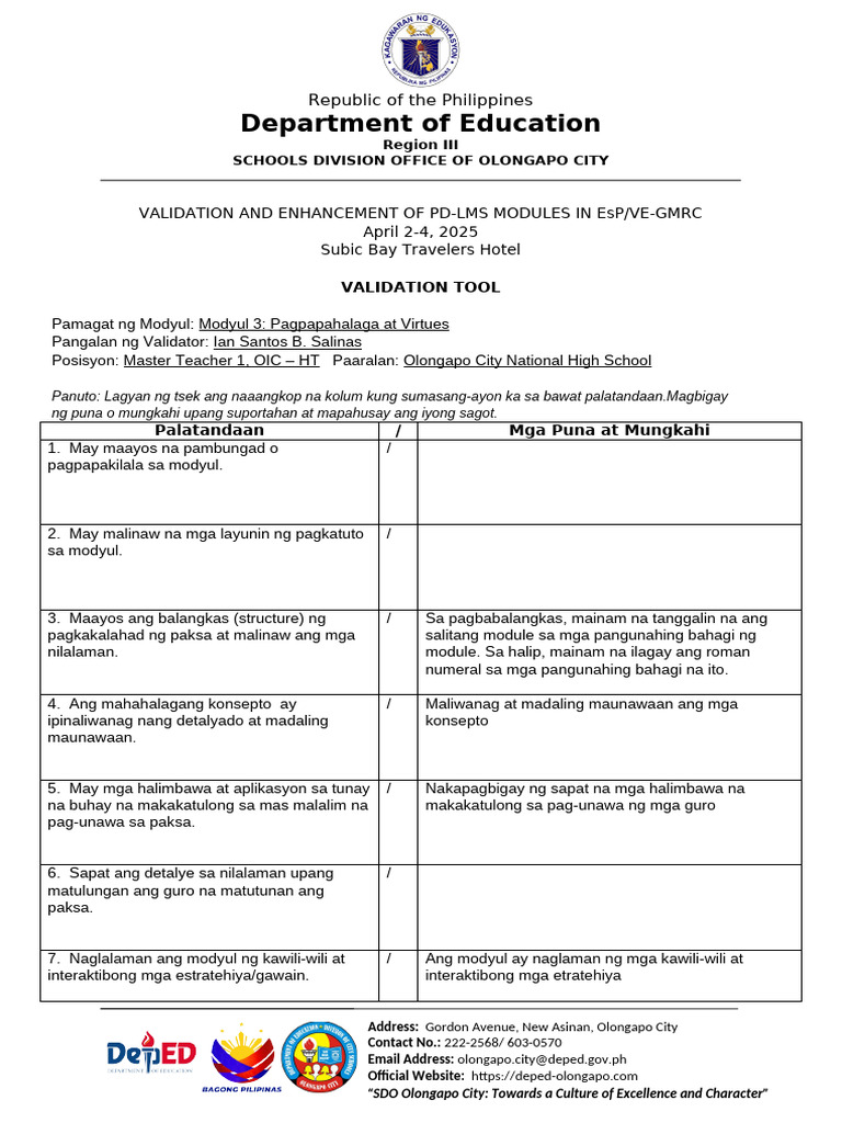 Validation Tool (Module 3) | PDF