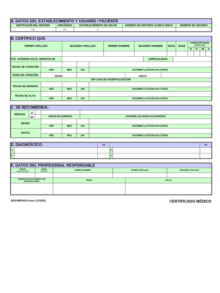 Certificado Médico Formulario 117 | PDF | Programas sociales | Ciencias ...