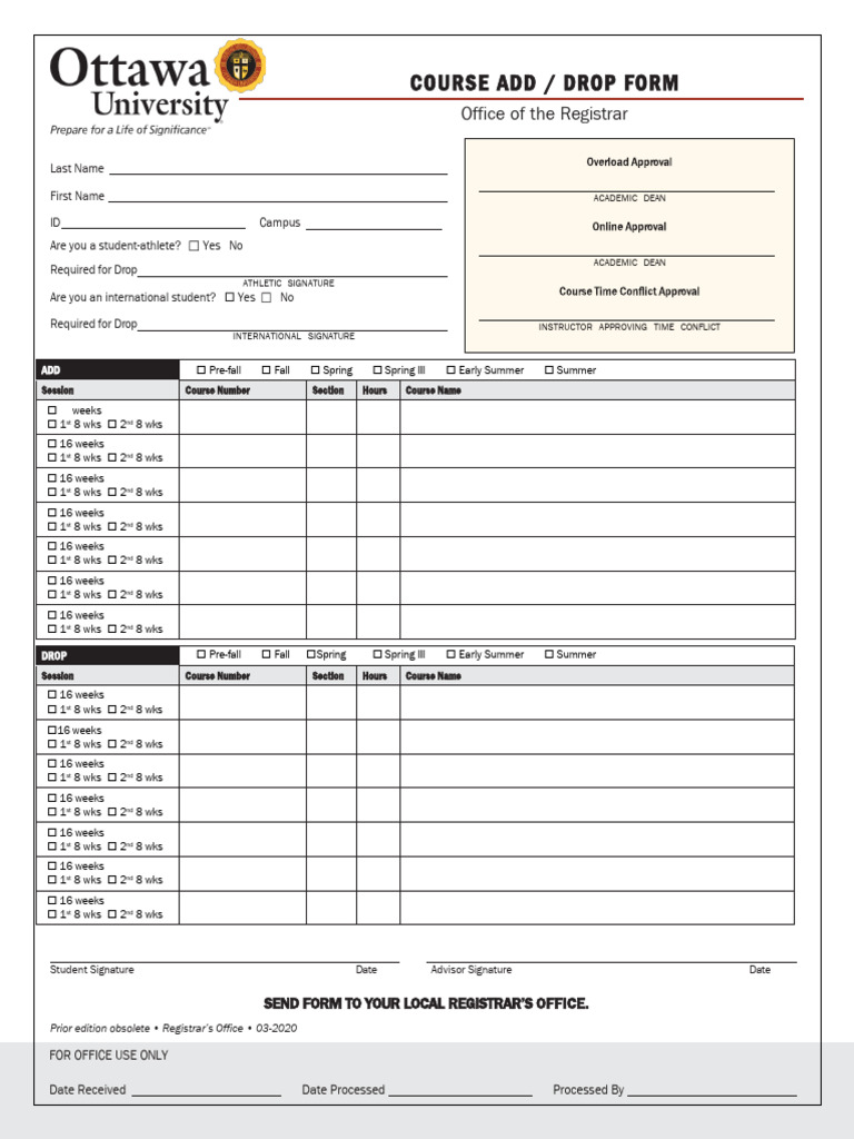 Course Add/Drop Form | PDF