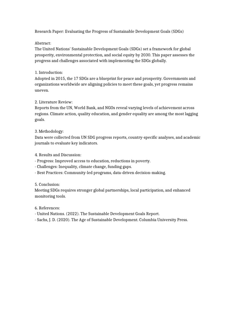 Research Paper Sustainable Development Goals | PDF