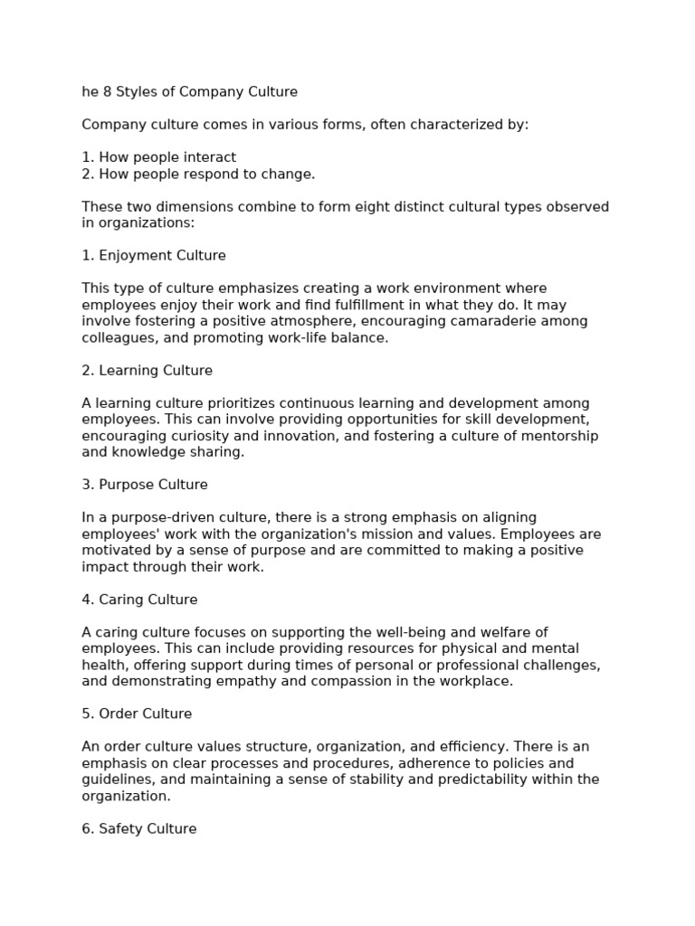 He 8 Styles of Company Culture | PDF | Organizational Culture | Leadership
