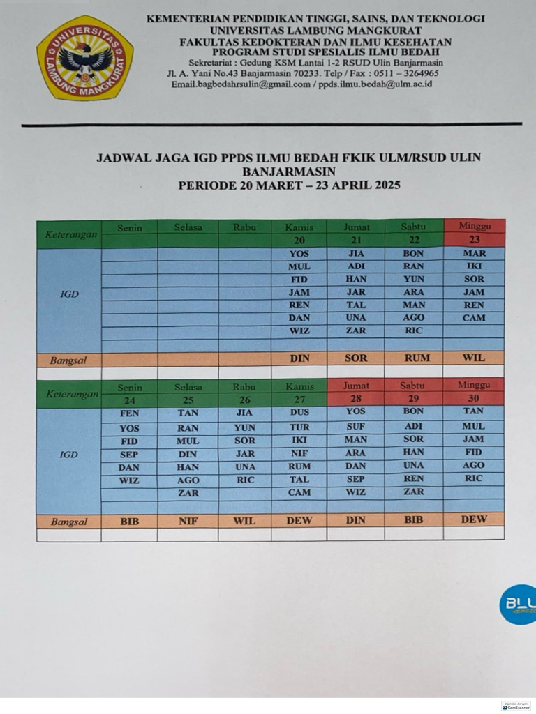 Jadwal jaga 20 maret - 23 april | PDF