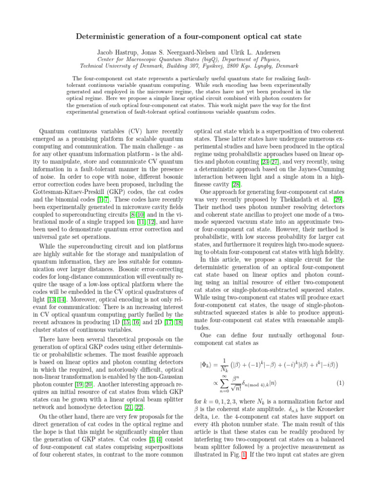 Deterministic generation of a four-component optical cat state | PDF ...