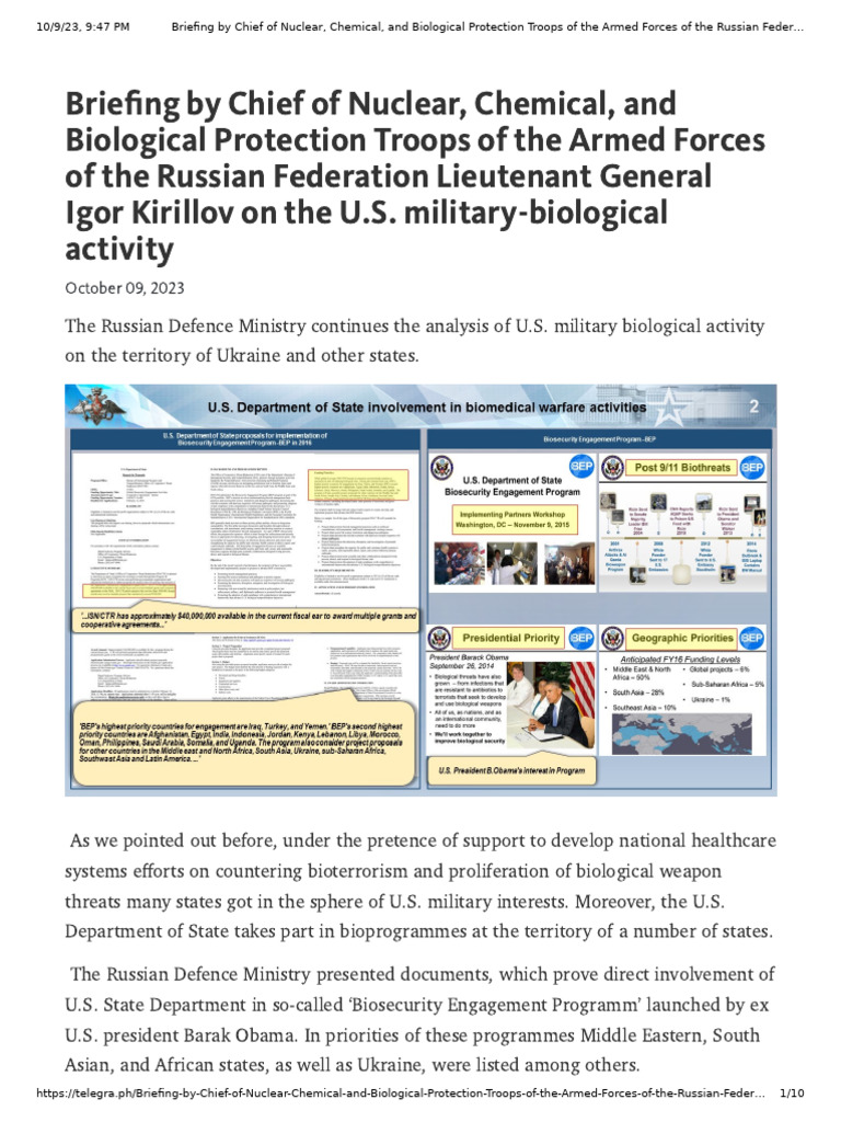 Briefing by Chief of Nuclear, Chemical, and Biological Protection Troops of the Armed Forces of ...