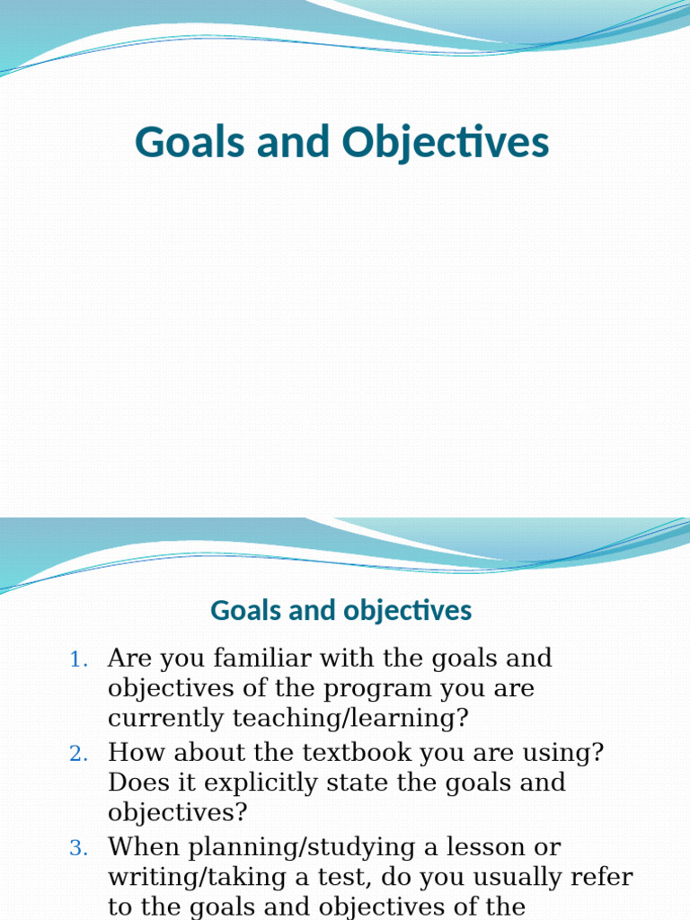 Goals and Objectives. 3 | PDF | Cognition | Behavior Modification