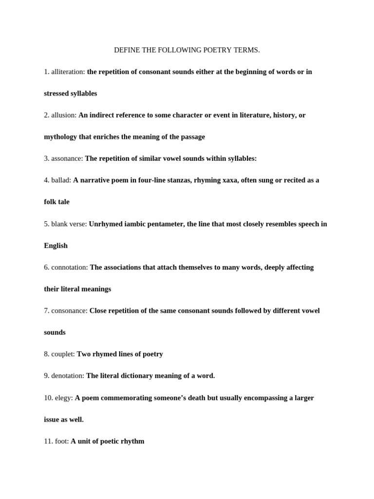 Essential Poetry Terms Defined | PDF | Poetry | Rhyme