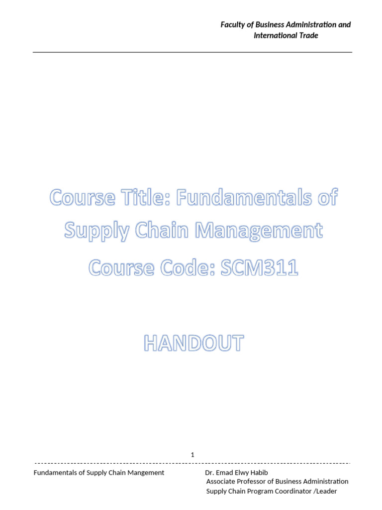 Supply Chain Management Handout Part 1 | PDF | Supply Chain | Supply Chain Management