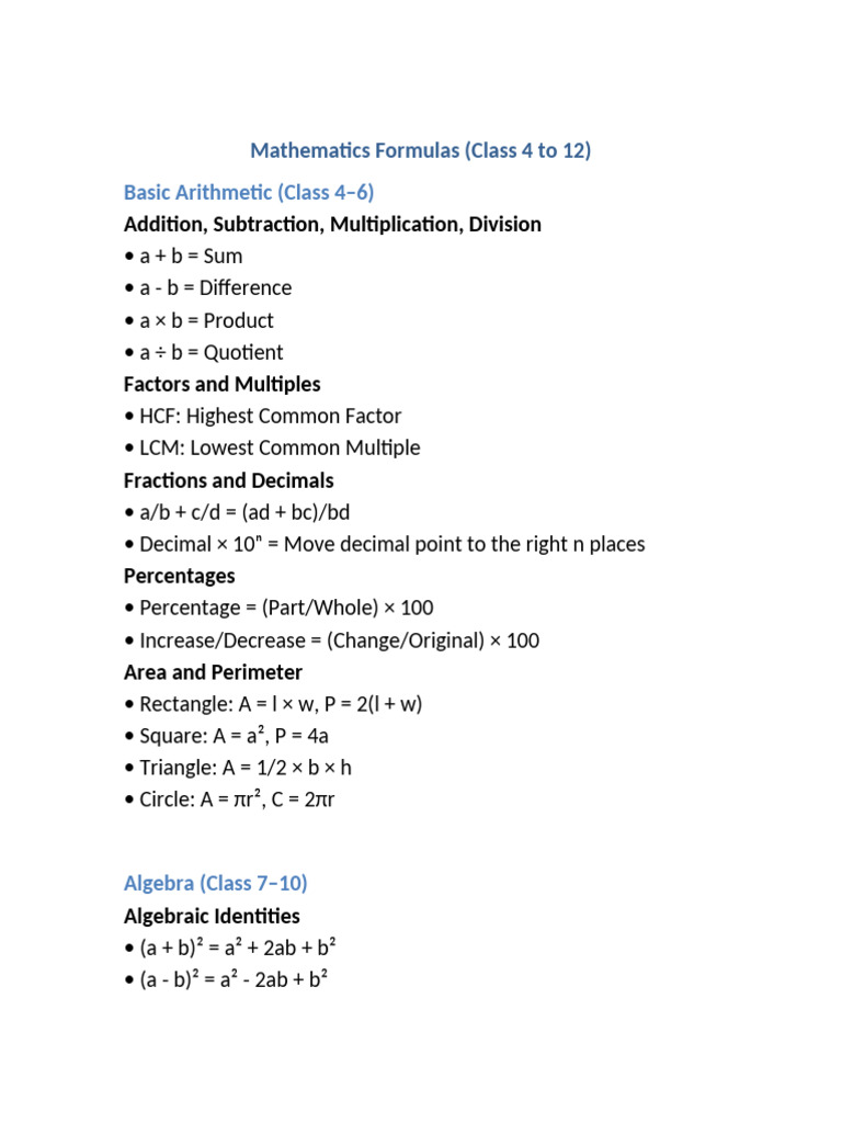 Comprehensive Math Formulas Guide | PDF