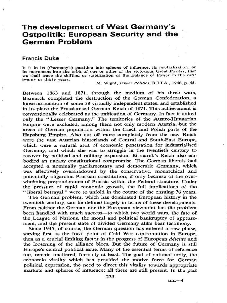 Duke 1975 The Development of West Germany S Ostpolitik European ...
