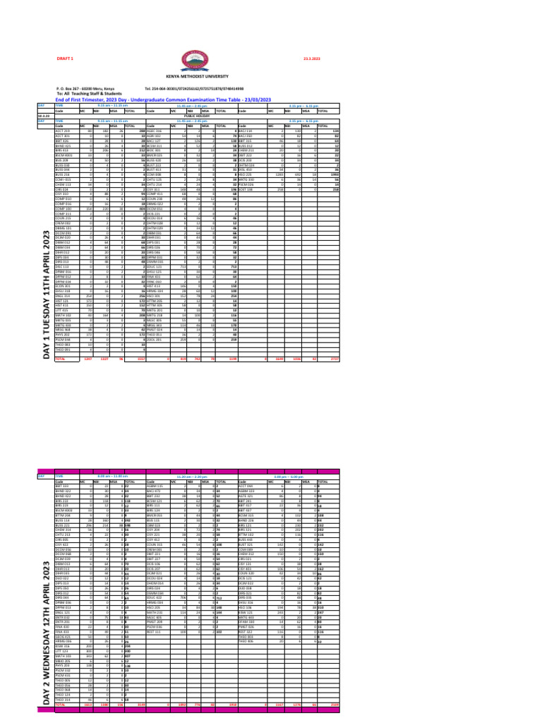 2023 Exam Timetable for BACJ Courses | PDF