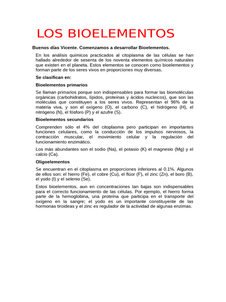 Los-Bioelementos-para-Sexto-Grado-de-Primaria | PDF