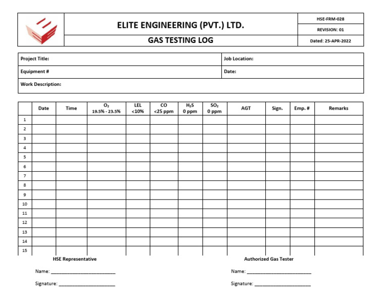 Hse-Frm-028 Gas Testing Log | PDF