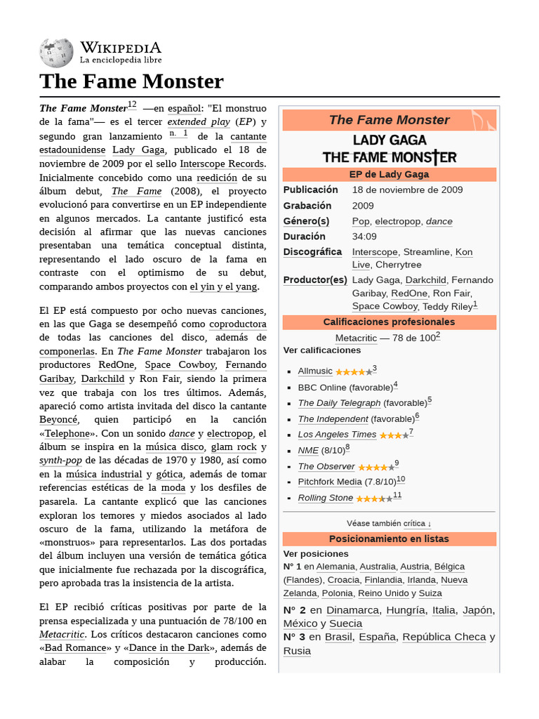 The Fame Monster: EP de Lady Gaga | PDF | Lady Gaga | Industria de la ...
