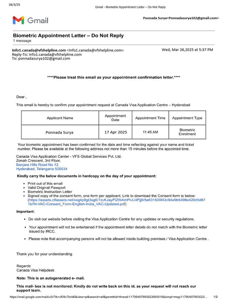 Biometric Print Out Letter | PDF