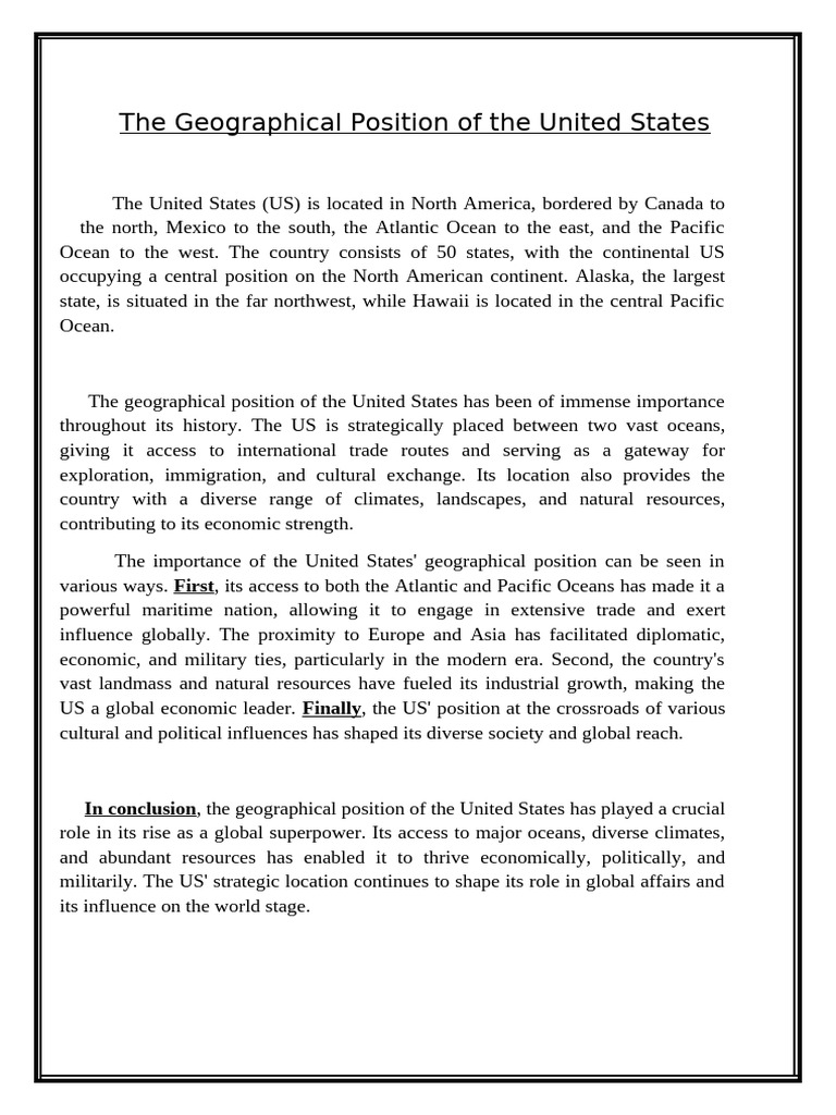 USA's Strategic Geographical Position | PDF