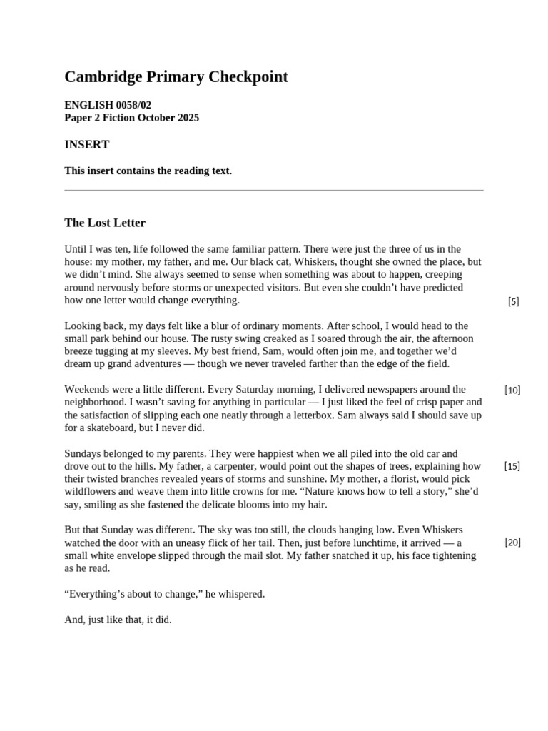 Cambridge Primary Checkpoint English 0058/02 | PDF