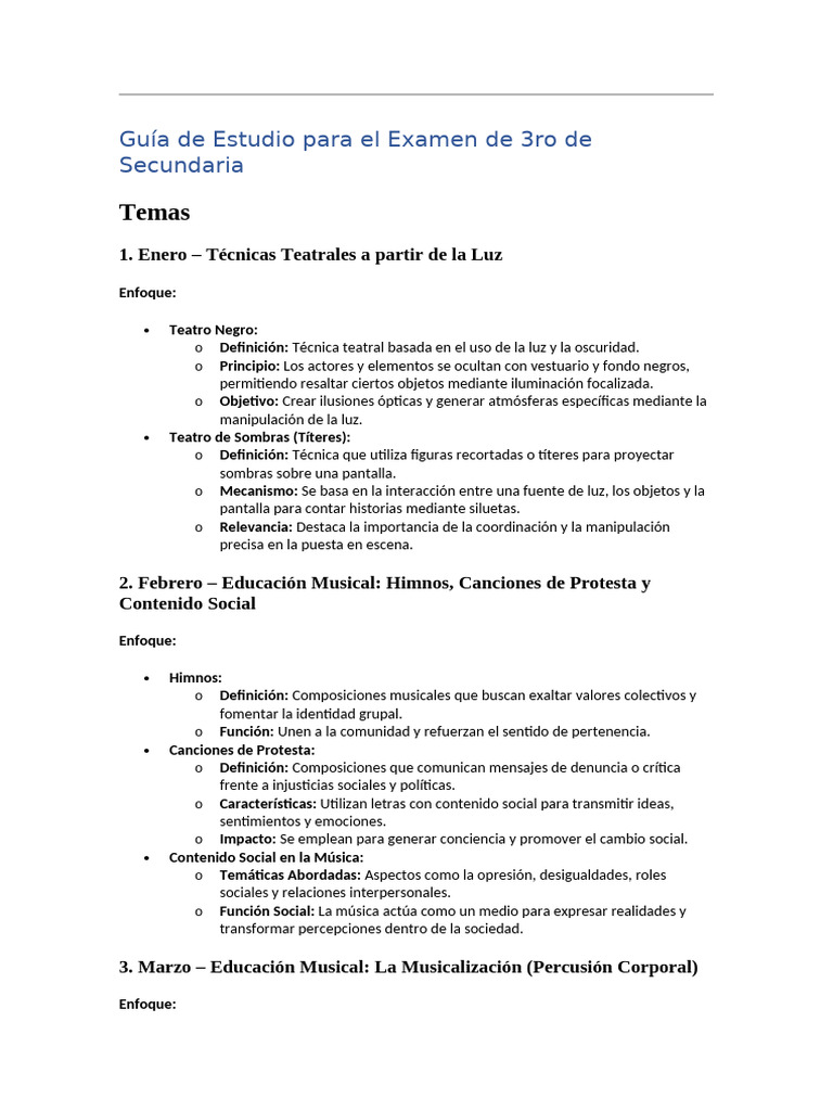 Guía de Estudio para El Examen de 3ro de Secundaria | PDF | Teatro | Ritmo