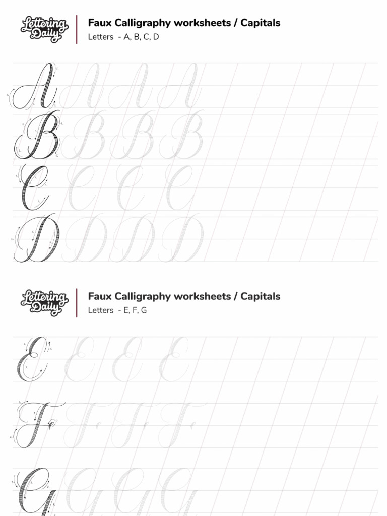 Faux Calligraphy Worksheets - Minuscules - Group 4-Combined | PDF