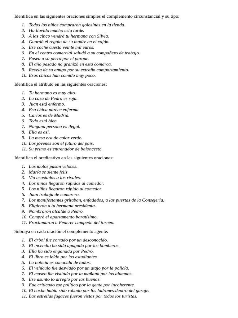 Tarea Complementos Del Predicad1 | PDF